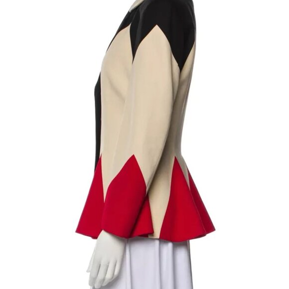 Moschino | Jackets & Coats | Moschino Ivory Red Black Triangle Jacket ...